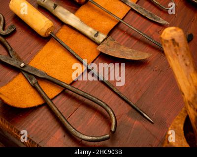 medieval doctor medical surgery tools kit detail Stock Photo - Alamy