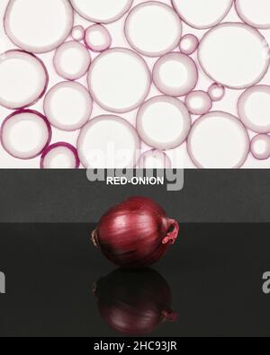 Creative layout made of red onion. High resolution photo. Full depth of ...