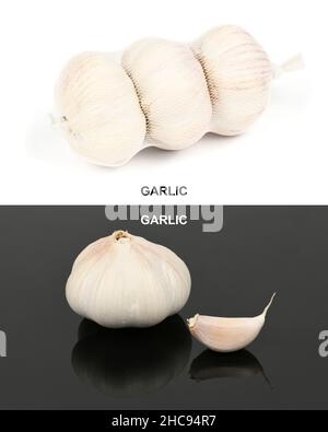 Creative layout made from garlic. High resolution photo. Full depth of ...