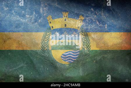 official flag of Luquillo untied states of America at cloudy sky ...