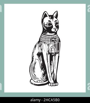 Cat sketch, Ancient Egypt sacred animal and deity god, vector icon ...
