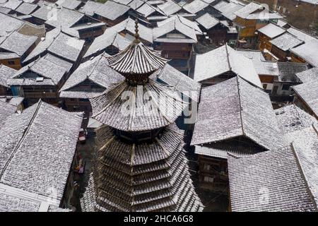 Aerial photo shows the winter scenery of Hongya Platform in Ulanqab ...