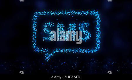 Sms sign made of blue particles on black background. Animation of ...