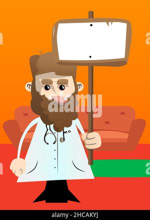 Funny cartoon doctor holding or showing money bills. Vector ...