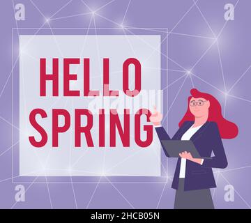 Text caption presenting Hello Spring. Business concept Welcoming season ...