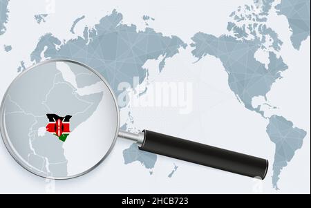 World map with magnified Kenya. Kenya flag and map Stock Vector Image ...