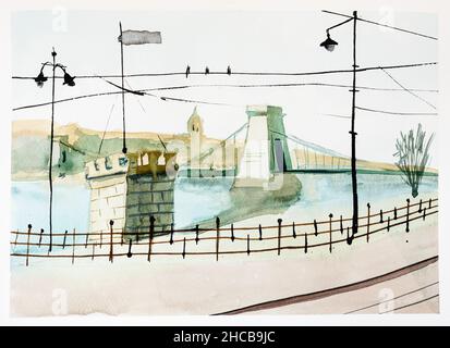 city of Budapest, Chain Bridge or Széchenyi Chain Bridge over the ...