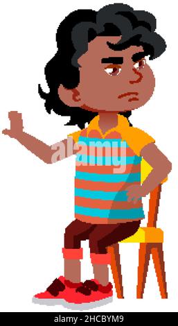 Schoolboy showing deny or refuse hand gesture. Vector cartoon character ...