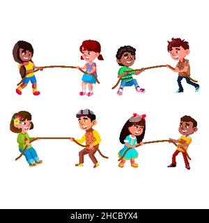 Funny Kids Playing Pulling Rope Stock Vector Image & Art - Alamy