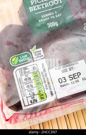 Nutritional data label on packet of ASDA supermarket own-label pickled ...