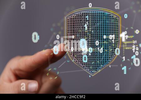 A closeup of a digital security shield - cybersecurity and protection ...