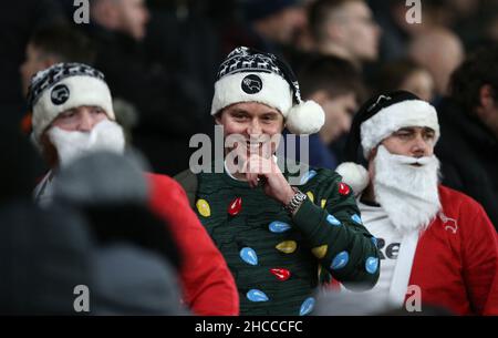 Derby County fans in Santa hats before the Sky Bet Championship match ...