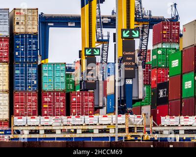 Container Congestion at UK Ports - Stacked shipping containers await ...