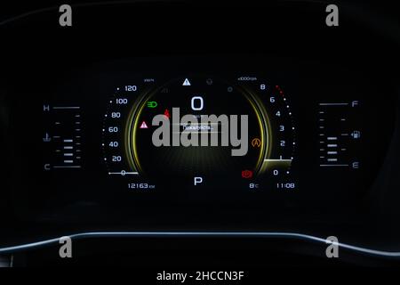 Car dashboard with sensors and information. RPM, Fuel indicator and ...