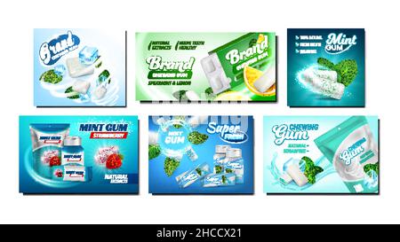 Chewing Gum Creative Promotion Posters Set Vector Stock Vector Image ...