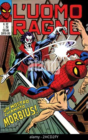 Italy - 1970: first edition of Marvel comic books, cover of The Amazing Spider-Man, L'Uomo Ragno ...