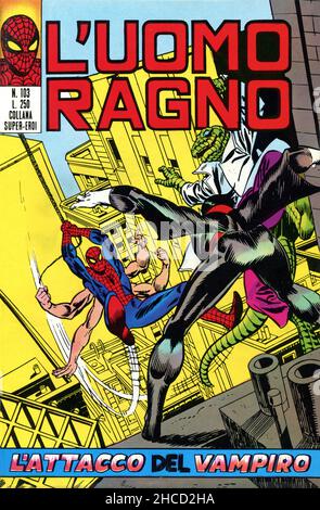 Italy - 1970: first edition of Marvel comic books, cover of The Amazing Spider-Man, L'Uomo Ragno ...