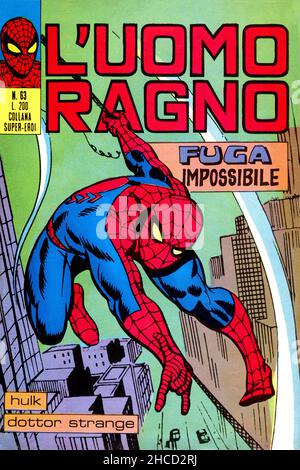 Italy - 1970: first edition of Marvel comic books, cover of The Amazing Spider-Man, L'Uomo Ragno ...
