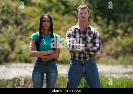 LETTERKENNY, from left: Clark Backo, Lisa Codrington, Michelle Mylett ...