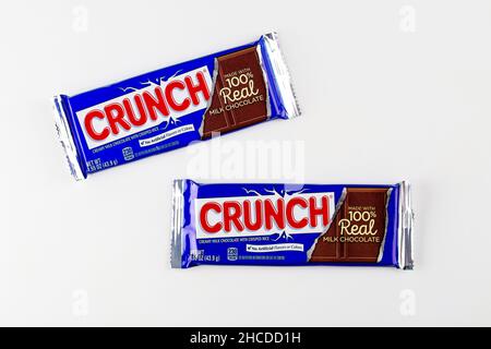 May 4, 2021. New York. Nestle crunch creamy milk chocolate with crisped ...