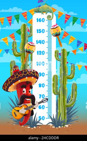 Kids height chart. Cartoon mexican food pirate and corsair characters ...