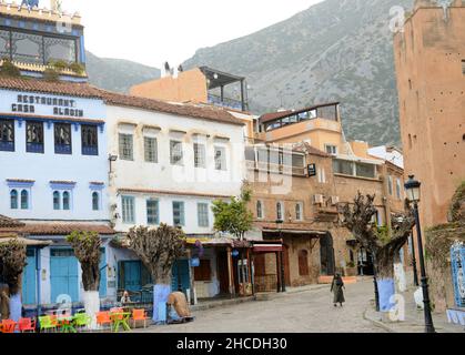 Plaza Uta el Hamman in the medina of Chefchaouen, Morocco Stock Photo ...