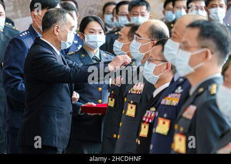 Chiu Kuo-cheng, Taiwan's Minister of defense gives the new ranks during ...