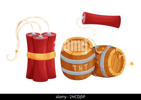 TNT wooden barrel with detonator in comic cartoon style isolated on ...