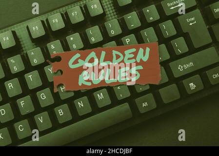 Text showing inspiration Golden Rules, Concept meaning Basic principle that should be followed ...