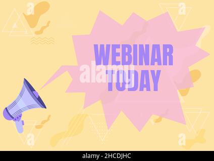 Hand writing sign Webinar Today. Business overview live online ...