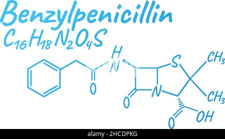Benzylpenicillin antibiotic chemical formula and composition, concept ...