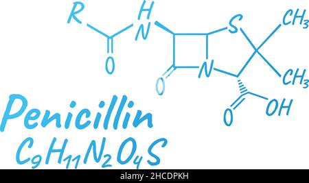 Penicillin antibiotic chemical formula and composition, concept ...