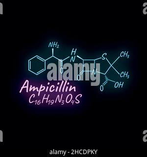 Ampicillin antibiotic chemical formula and composition, concept ...