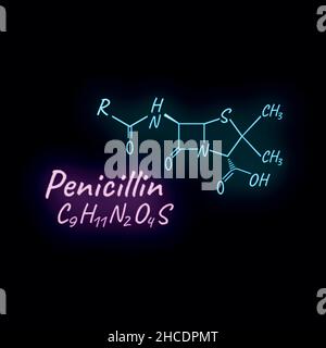 Penicillin antibiotic chemical formula and composition, concept ...
