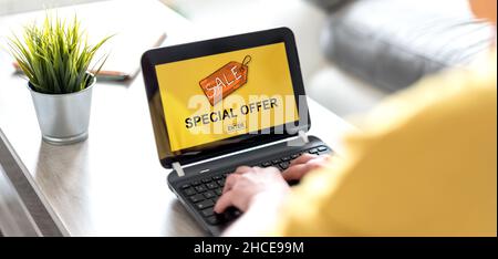 Laptop screen displaying a special offer concept Stock Photo - Alamy