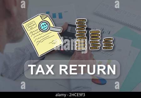 Tax return concept illustrated by a picture on background Stock Photo ...