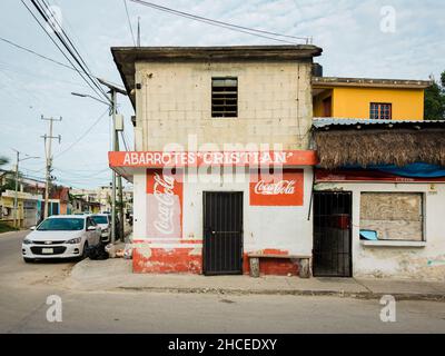 Small grocery store with hand-painted Coca-Cola signs, in Tulum ...