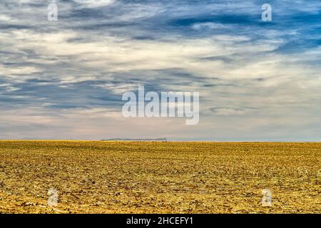 Kansas Country Windmill with Blue sky and clouds with wheat. In a field ...