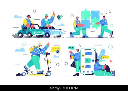 Set of linear cars vector. A collection of classic types of car body ...