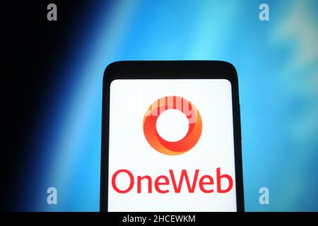 In this photo illustration, OneWeb satellite constellation logo is seen ...