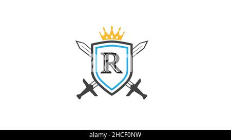 creative shield letter r swords crown logo vector design Stock Vector ...