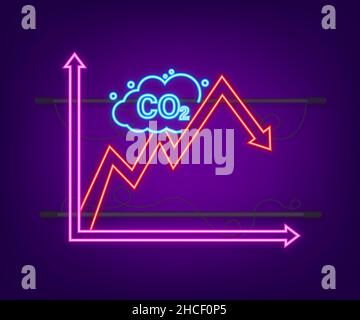 Neon air pollution icon in line style. Truck vehicle with co2 cloud, city road smog. Vector ...