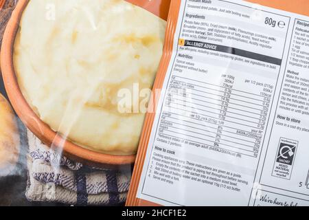 Packet of Morrison's supermarket own-label dried potato mash. For own ...