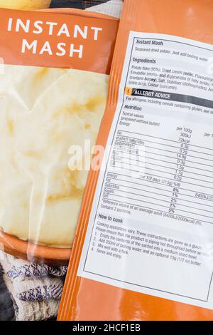 Packet of Morrison's supermarket own-label dried potato mash. For own ...