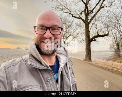 Happy Man in Bavarian Nature during Winter Stock Photo - Alamy