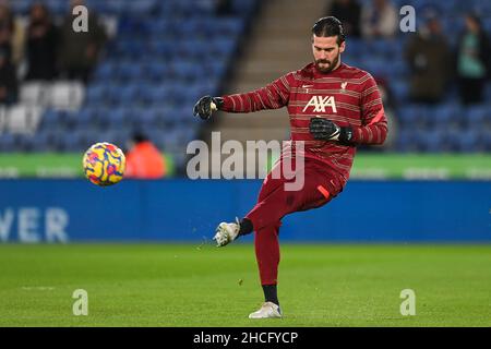 Alisson Becker of Liverpool passes the ball during the UEFA Champions ...