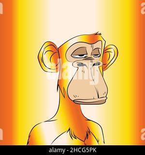 Golden ape vector art illustration. Bored monkey in blue sky background ...