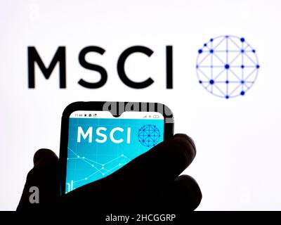 In this photo illustration the MSCI logo of an US finance company is ...