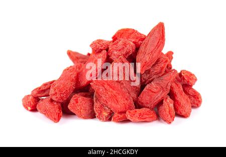 Chinese wolfberries isolated on white background. Heap of dried goji ...