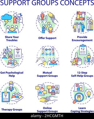 Support and encouragement line icons collection. Empowerment ...